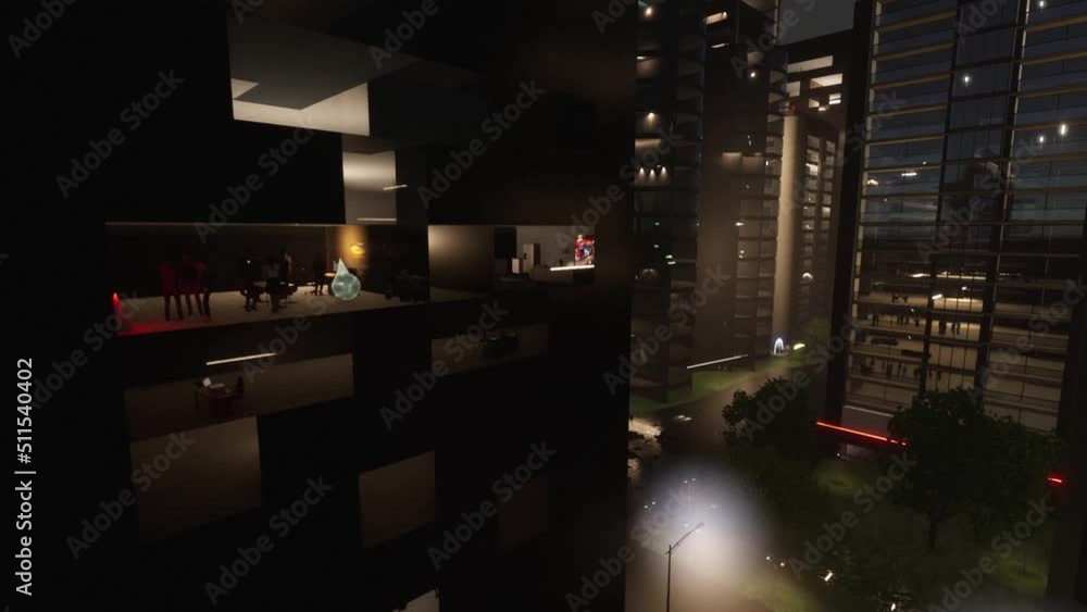 Virtual Reality, a city animation of downtown, looks inside high-rise ...