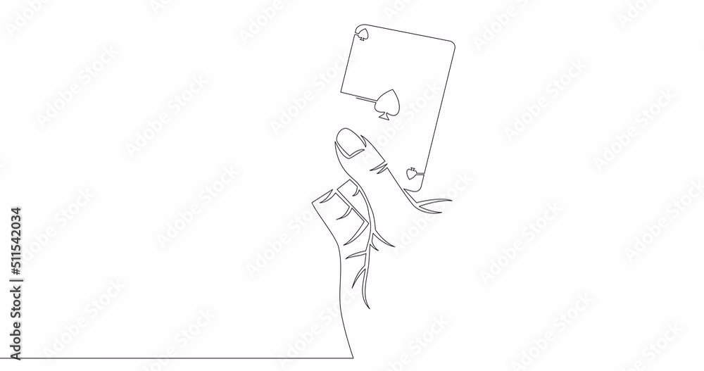 Self drawing line animation Hand holding four aces Playing cards ...