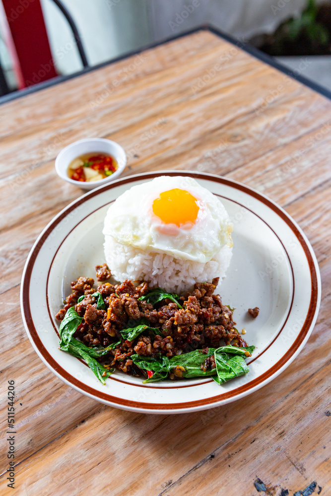 basil pork fried rice thai food. Thai Food concept Khao pad krapow rice ...