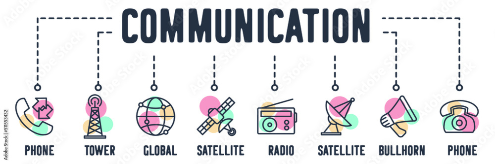 Communication banner web icon. phone conversation, broadcast tower ...