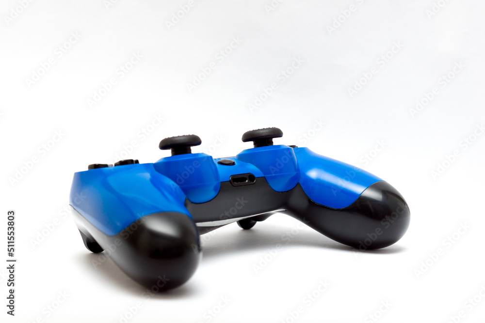 Blue gaming controller isolated on white background. Videogame console ...