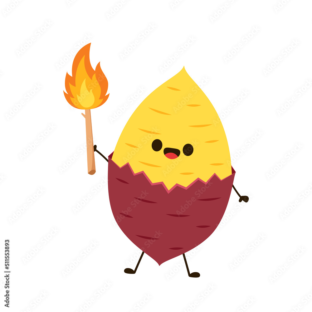 Roasted sweet potato. Sweet potato cartoon. Sweet potato character ...
