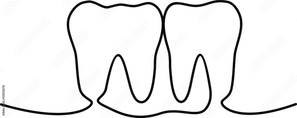 Vector illustration of a tooth drawn in one line. Vector tooth ...