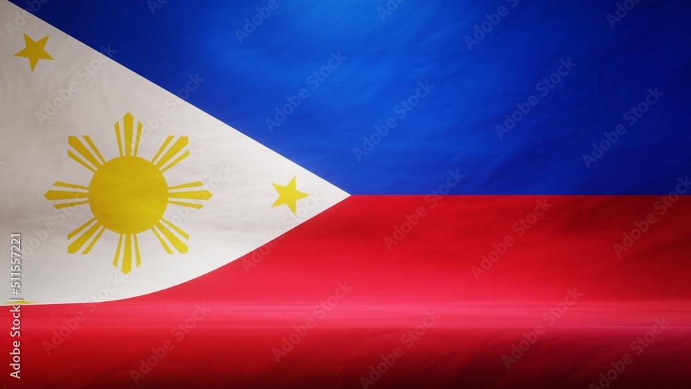 Studio backdrop with draped flag of the Philippines for presentation or ...