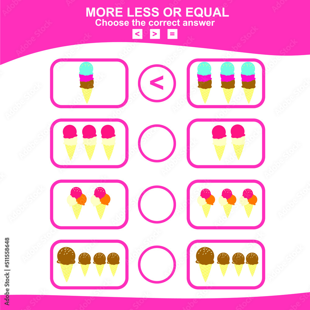 Math educational game for children. Counting ice cream. Choose more ...