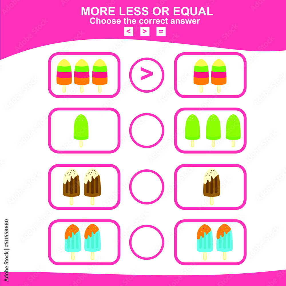 Math educational game for children. Counting ice cream. Choose more ...