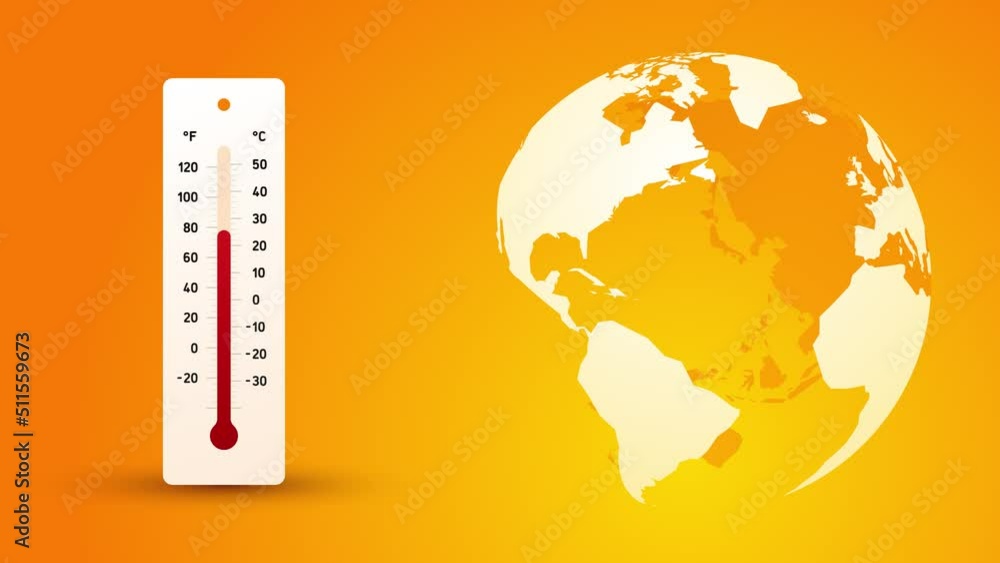 global warming, rotating globe planet earth, rising temperature on ...