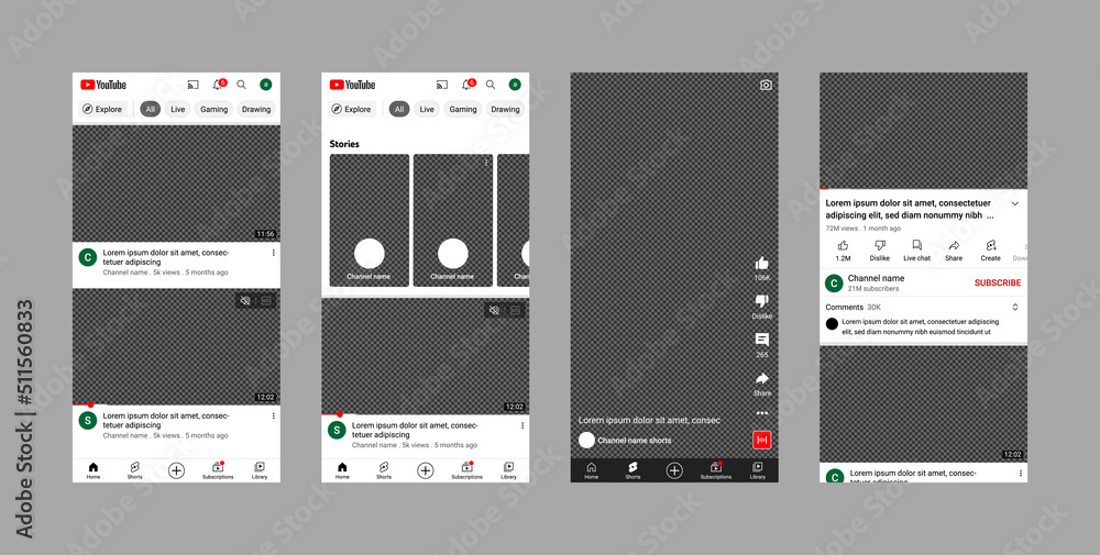 Youtube videos, stories and shorts empty screen ui Stock Vector | Adobe ...