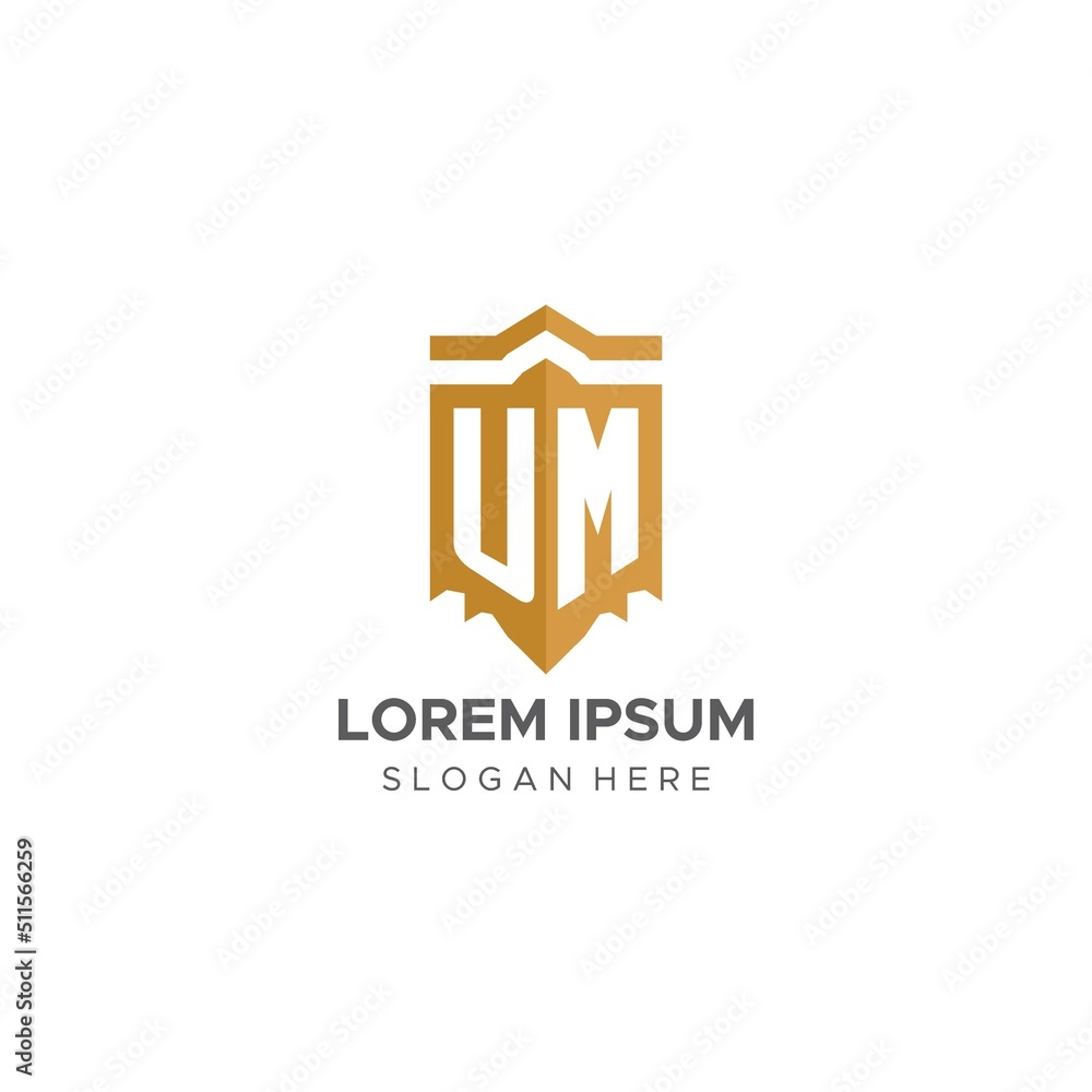 Monogram UM logo with shield geometric shape, elegant luxury initial ...