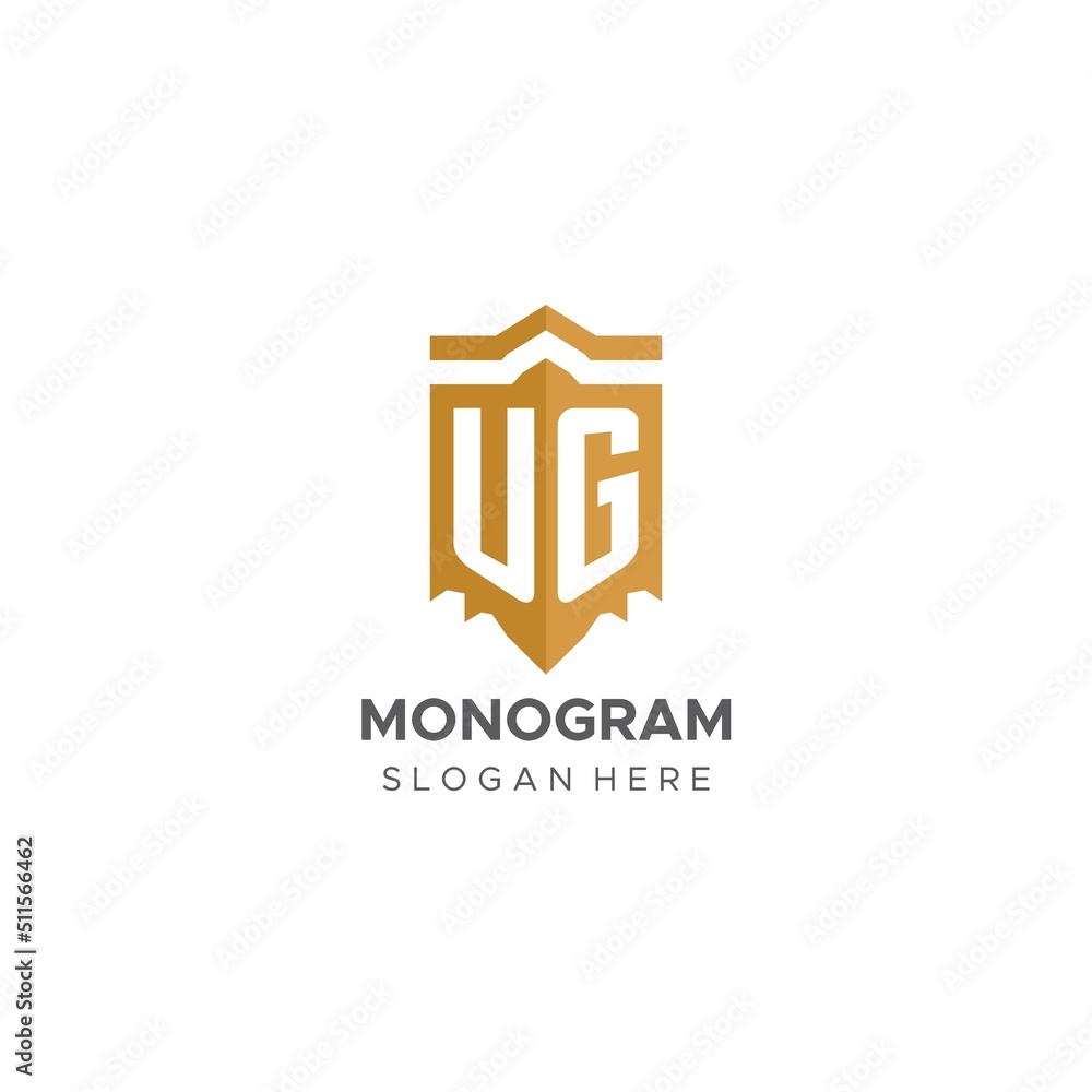 Monogram UG logo with shield geometric shape, elegant luxury initial ...