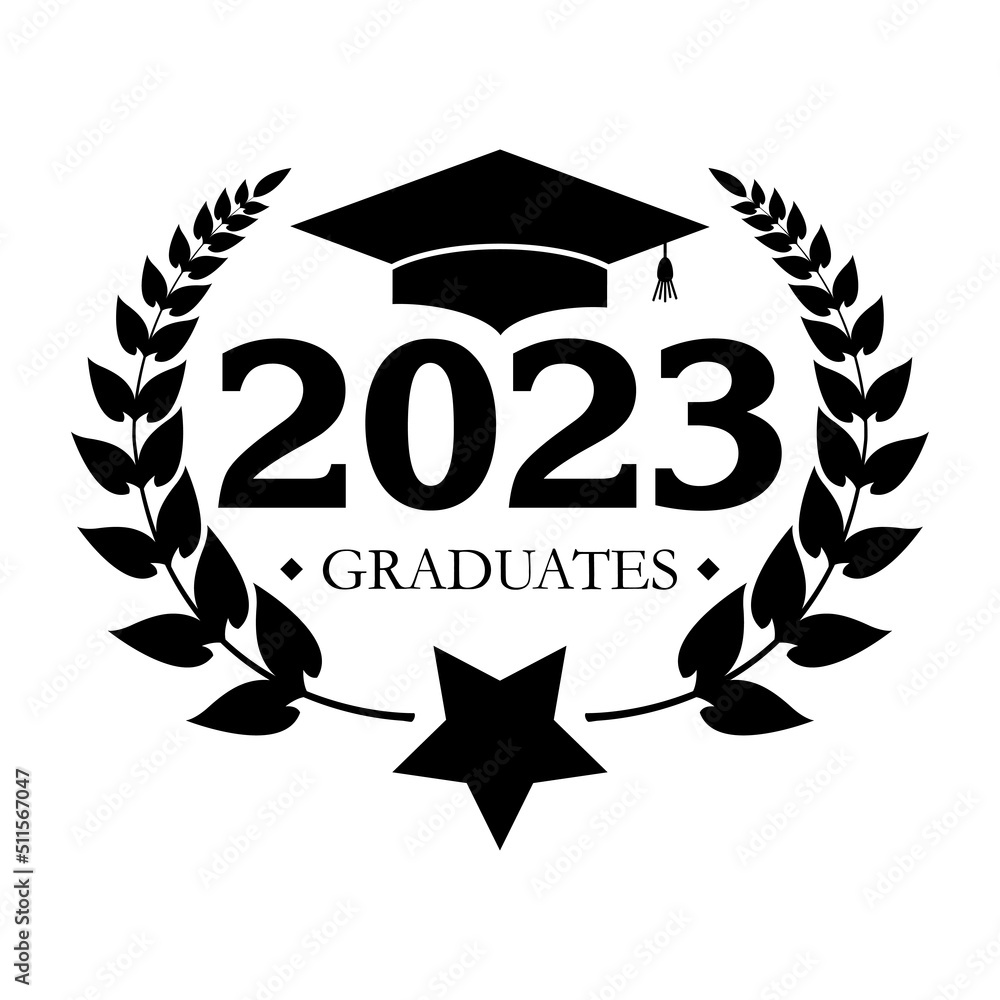 2023 Class of with Graduation Cap and laurel wreath. Cover of card for ...