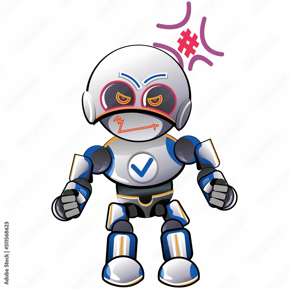 character mascot illustration of cute robot being angry Stock Vector ...