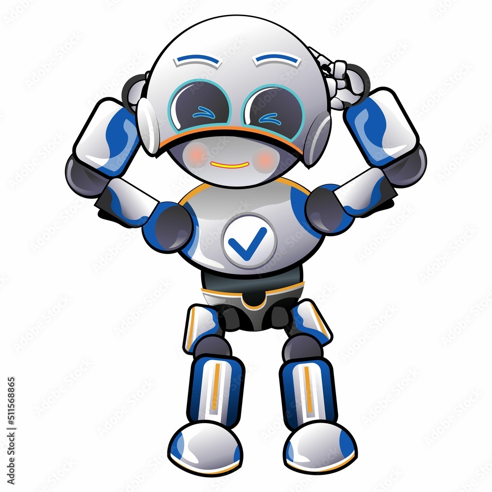 character mascot illustration of cute robot be shy Stock Vector | Adobe ...