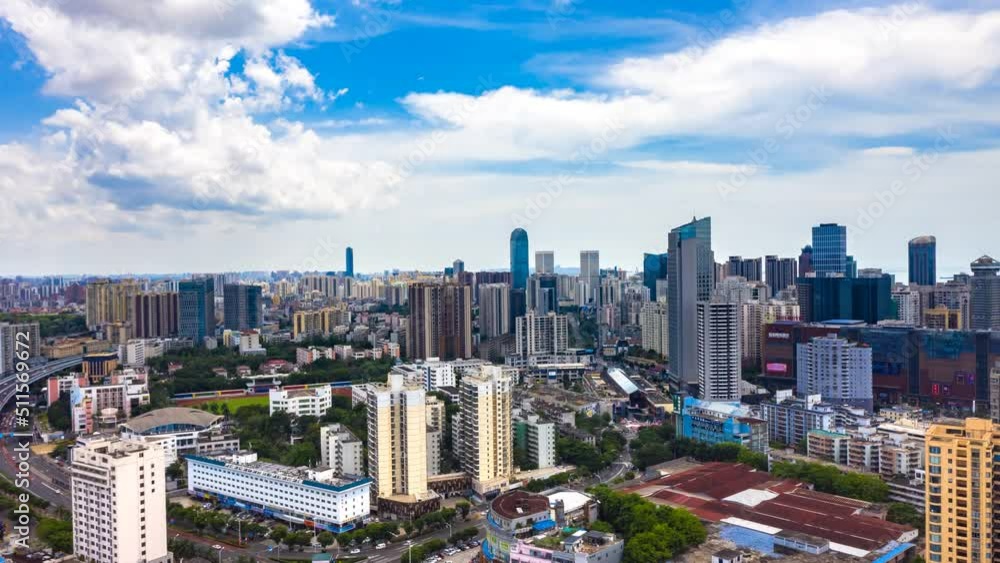 Haikou City Skyline Aerial Hyperlapse in a Sunny Day, Dolly In Shot ...