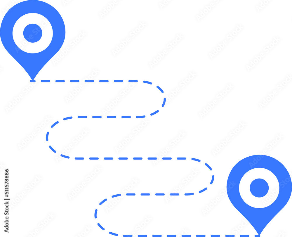 blue map distance measuring icon, pin map marker pointer sign, GPS location flat symbol ...