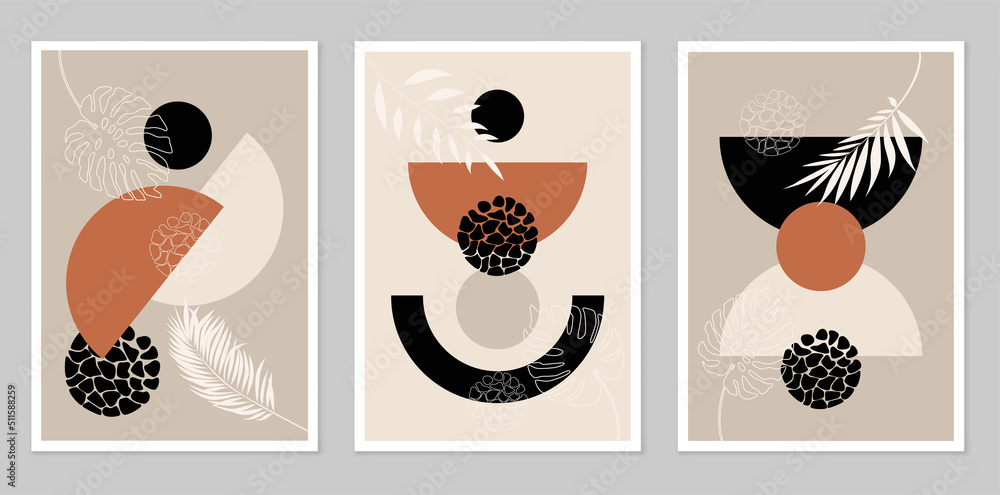 Vector illustration. Boho style. A set of abstract posters. Mid-century ...