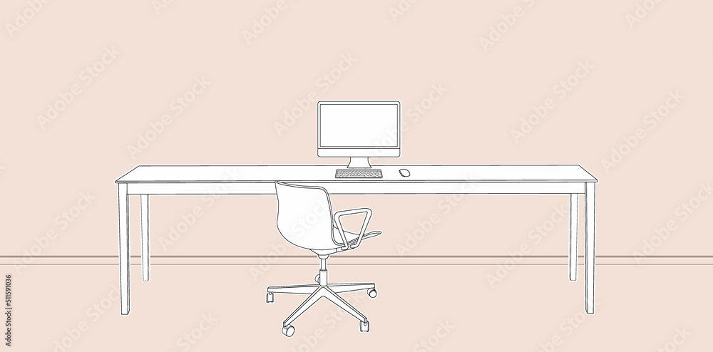 Home Office. Sketch modern office interior. Desk. Outline Vector ...