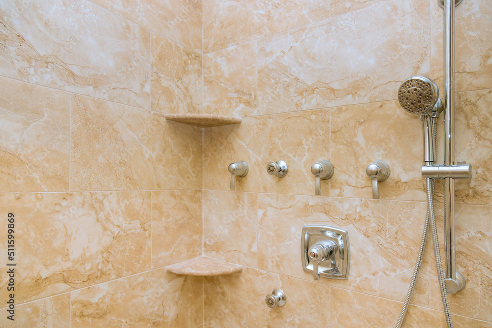 New shower water tap in system of master bathroom Stock Photo | Adobe Stock