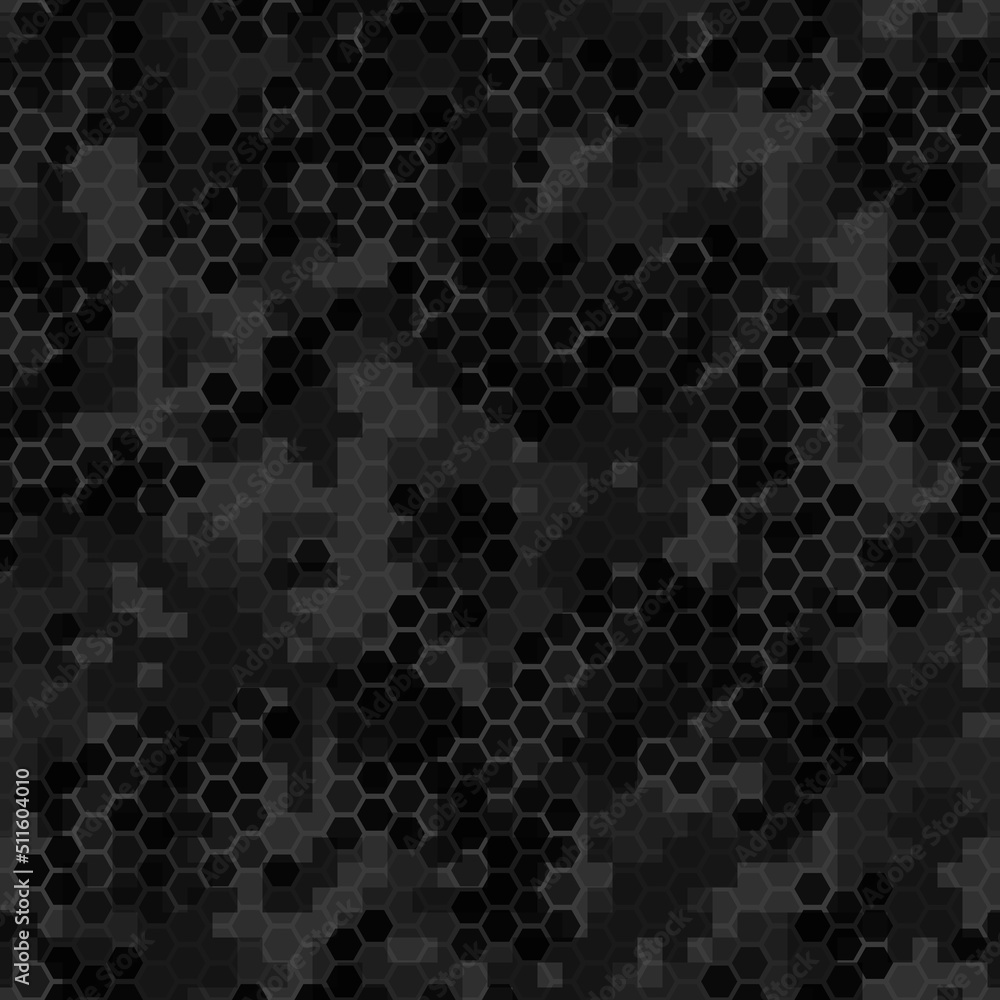 Seamless texture dark gray hex grid with pixels. Vector Illustration ...