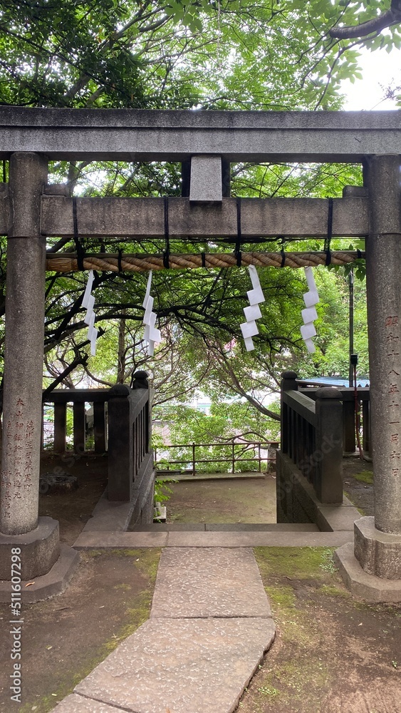 “Shimenawa” at the prestigious shrine “Suwa” at Yanaka Tokyo, the ropes ...