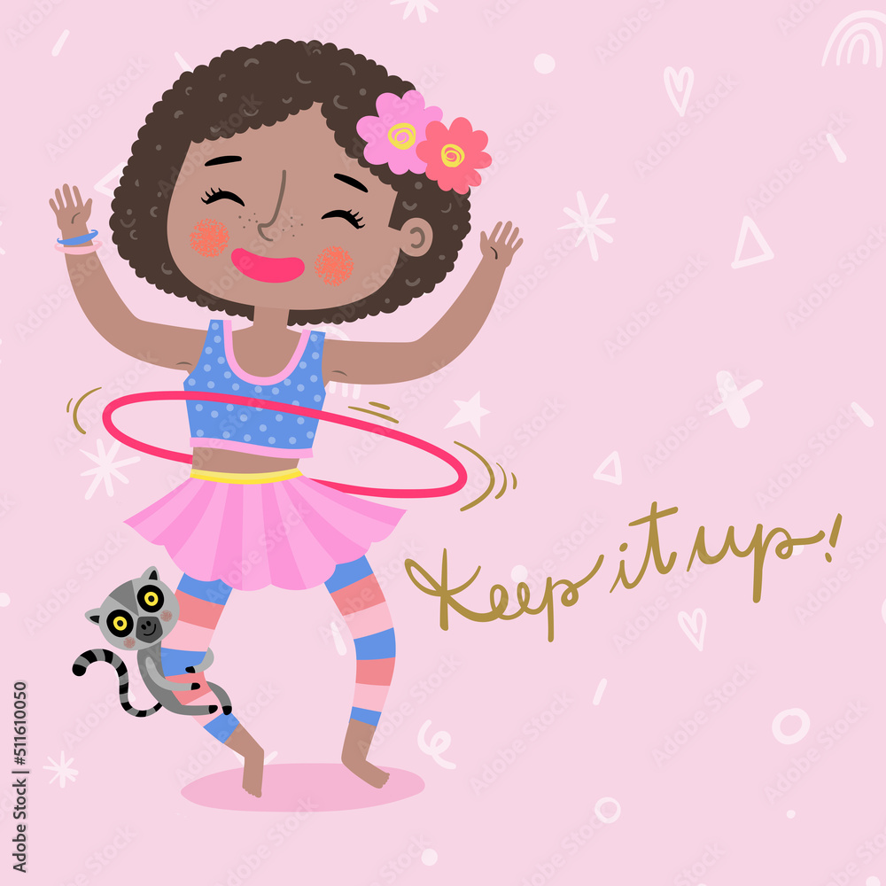 Laughing Cute Girl Playing Circling Hula Hoop Little Lemur Mascot ...