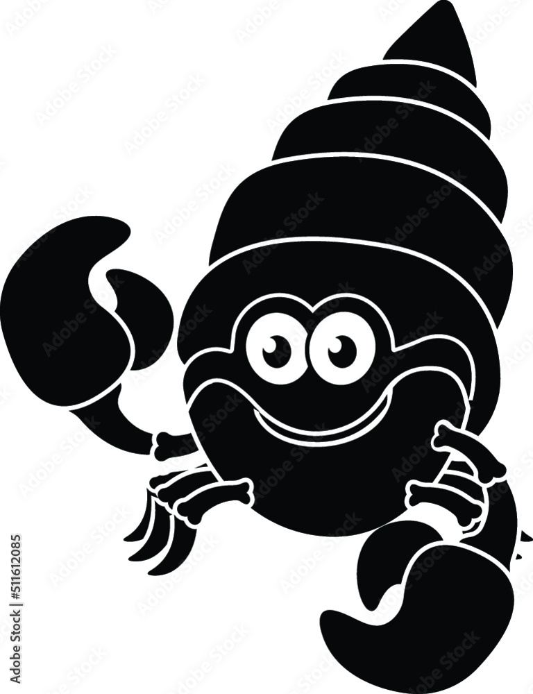 Black and White Cartoon Illustration Vector of a Cartoon Hermit Crab ...