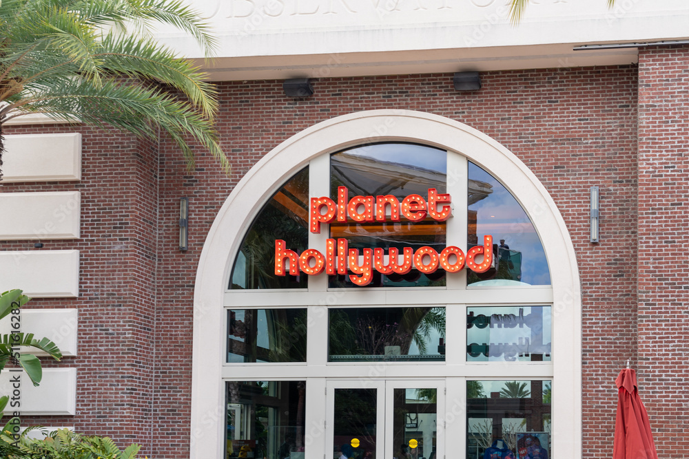 Orlando, FL, USA - January 28, 2022: Close up of Planet Hollywood ...