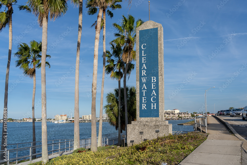 Clearwater, FL, USA - January 8, 2022: Clearwater Beach sign is shown ...