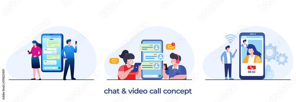 chat and video call, social media, young, connection, communication ...