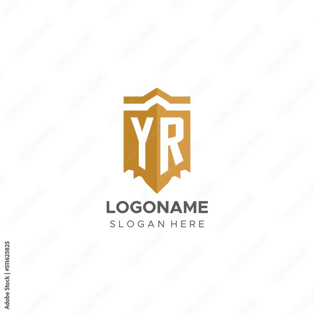 Monogram YR logo with shield geometric shape, elegant luxury initial ...