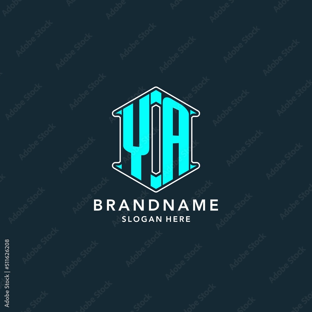 Letter YA logo with hexagon shape geometric style design idea Stock ...