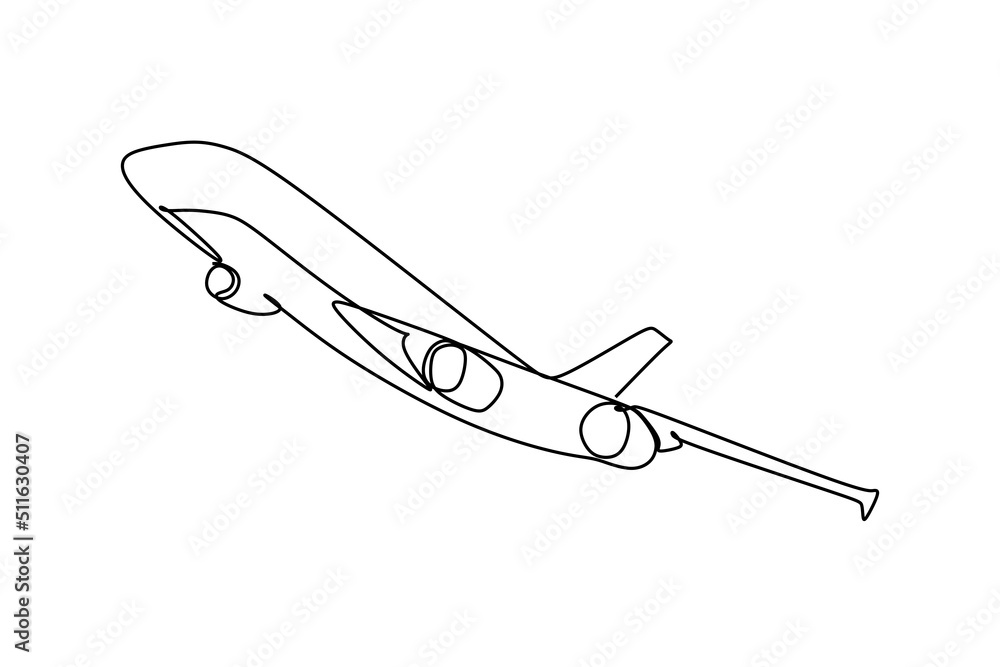 single continuous line drawing of an airplane flying and climb. Hand ...