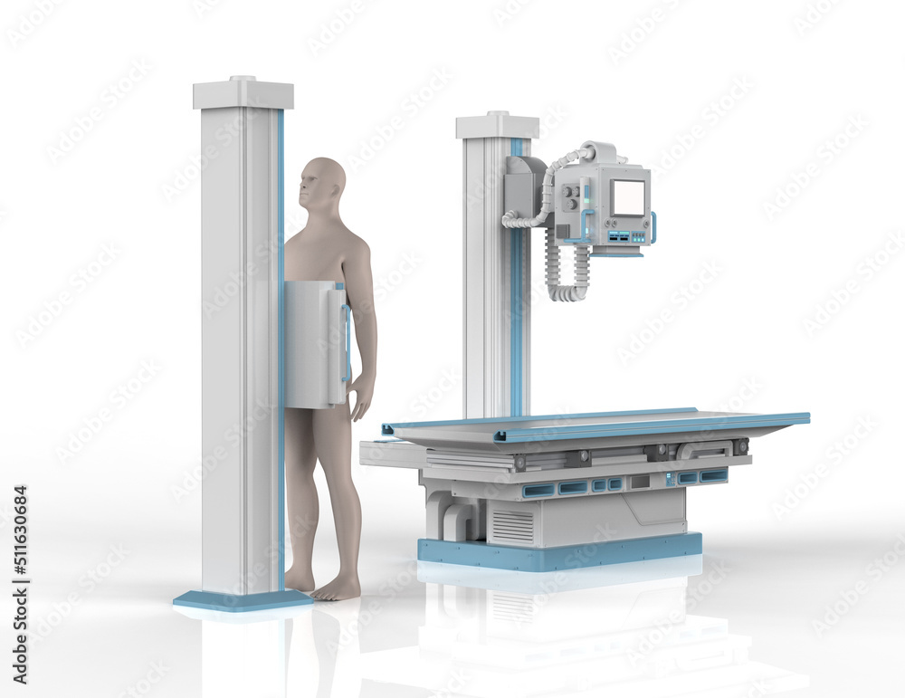 x-ray treatment with x-ray scanner machine and model patient Stock ...