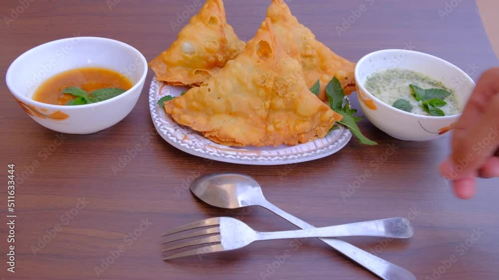 Samosa Chaat. Samosa snack. Asian traditional snacks samosa dish ...