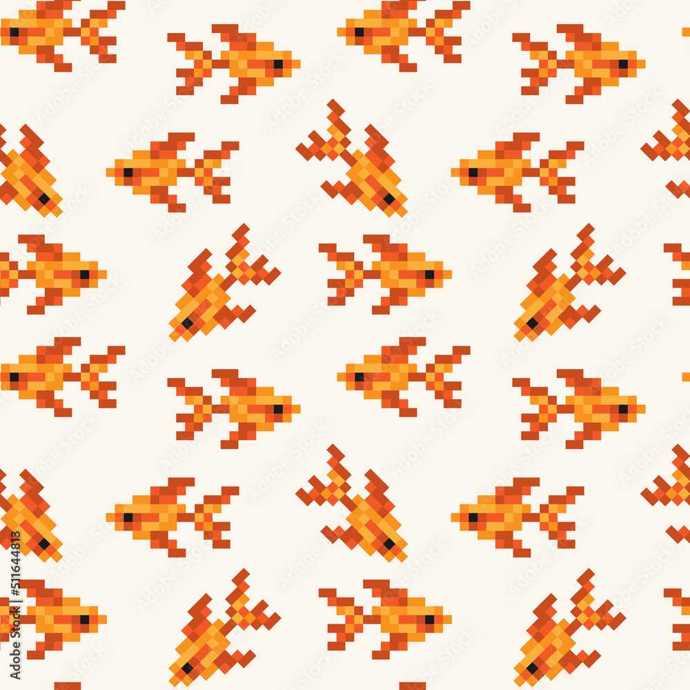 Pixel art seamless background. Symbol Fish. Vector Pixel underwater ...