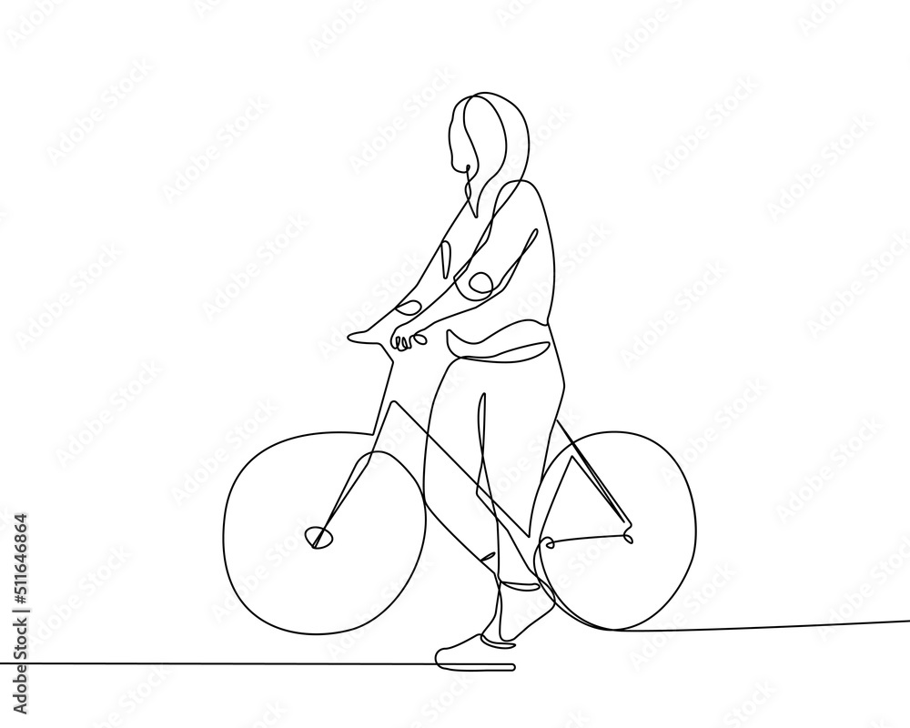 Biker Minimalist One Line Drawing. Woman Biker Line Art Trendy ...
