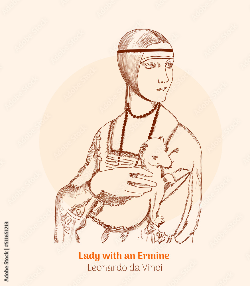Lady with an Ermine by Leonardo da Vinci. Creative modern line ...