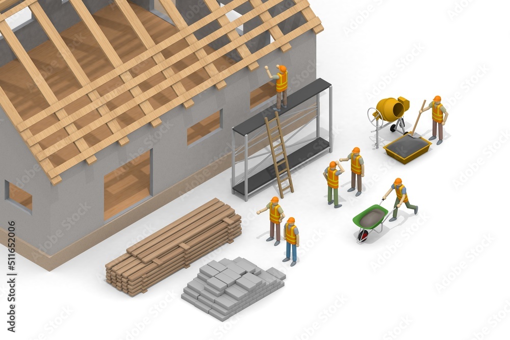 Build a house. Home construction work. A carpenter working at a ...