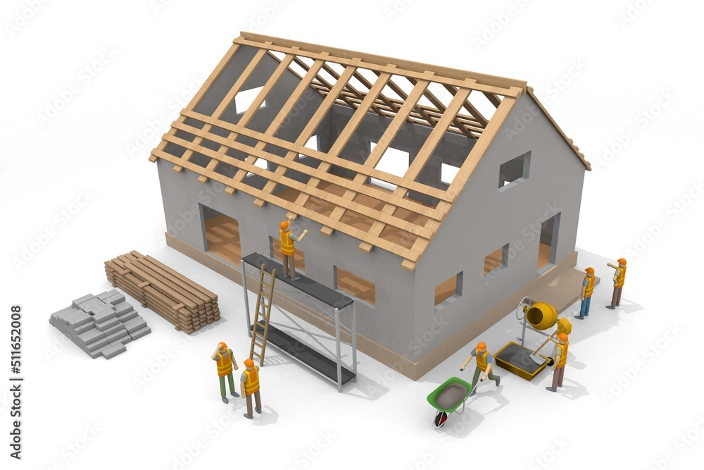 Build a house. Home construction work. A carpenter working at a ...