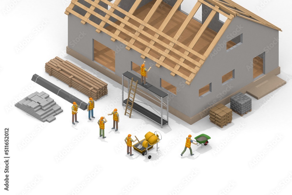 Build a house. Home construction work. A carpenter working at a ...