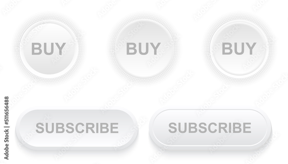 Subscribe and buy buttons with halftone pattern around, white grey ...
