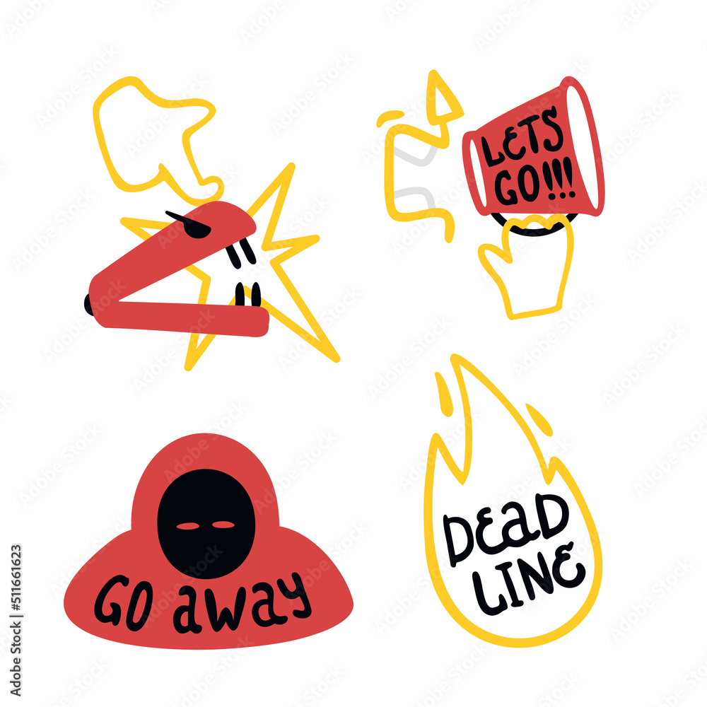 Illustrations set about office work. Angry boss, deadline, introvert ...