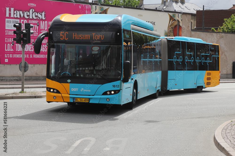 Copenhagen, Denmark - June 14, 2022: Blue and yellow articulated city ...