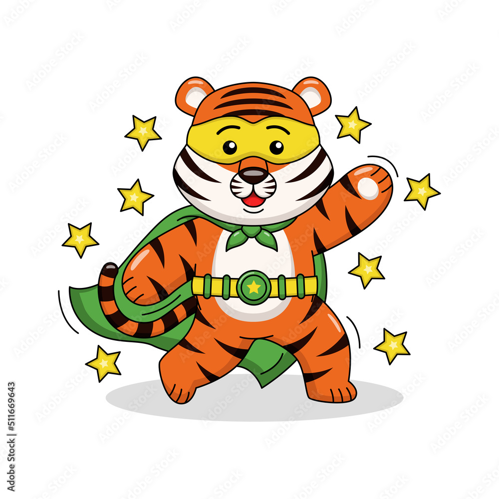 Cartoon illustration of cute superhero tiger Stock Vector | Adobe Stock
