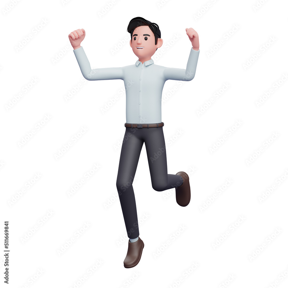 3d man jumping in the air celebrating, 3D render businessman character ...