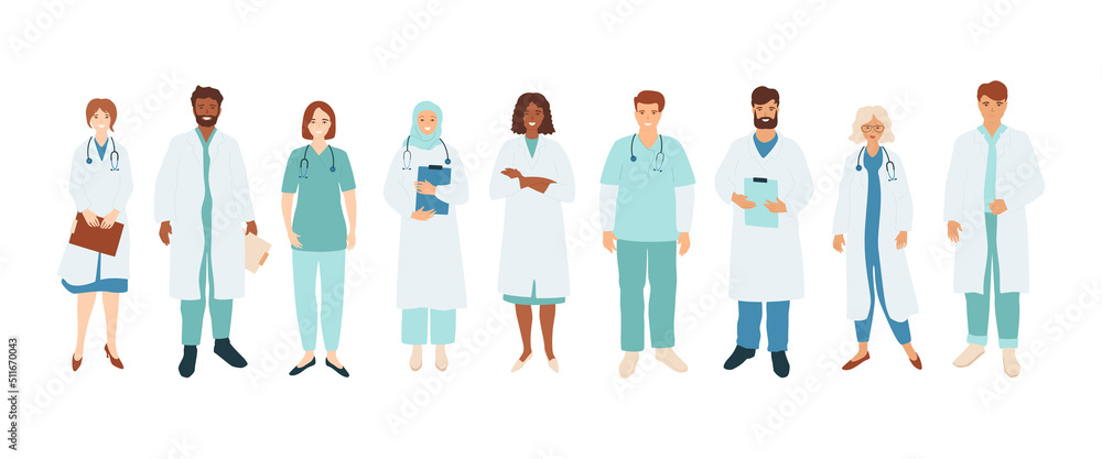 Doctors and nurse set, diverse healthcare professional team. Young ...