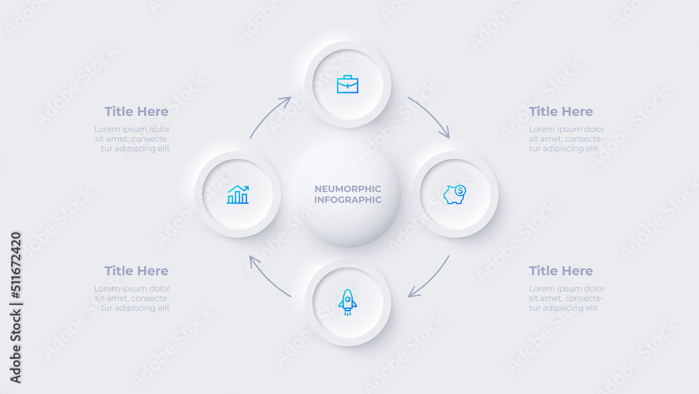 Neumorphic cycle diagram for infographic. Skeuomorph concept with 6 ...