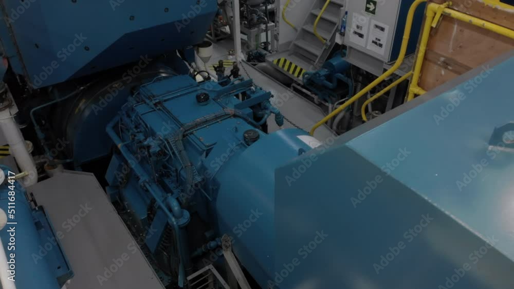 Gear and flywheel of propulsion in engine room of ship Stock ビデオ ...