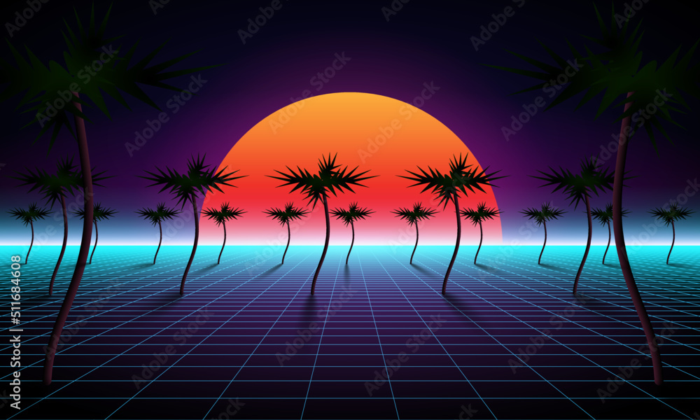 Vector Retro Futurism Old VHS Style Landscape 1980s Style. Digital ...