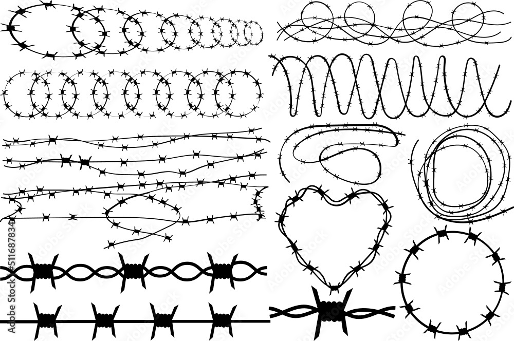 Stockvector Barbed Wire SVG Cut Files, Barbed Wire Silhouette, Wire Svg ...